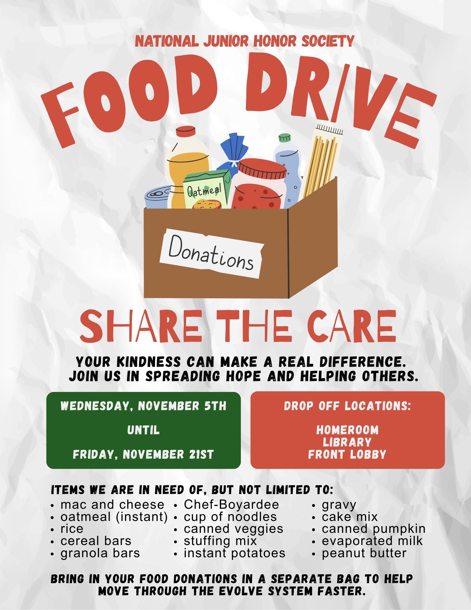 NJHS Food Drive- Share the Care - Benton Middle School